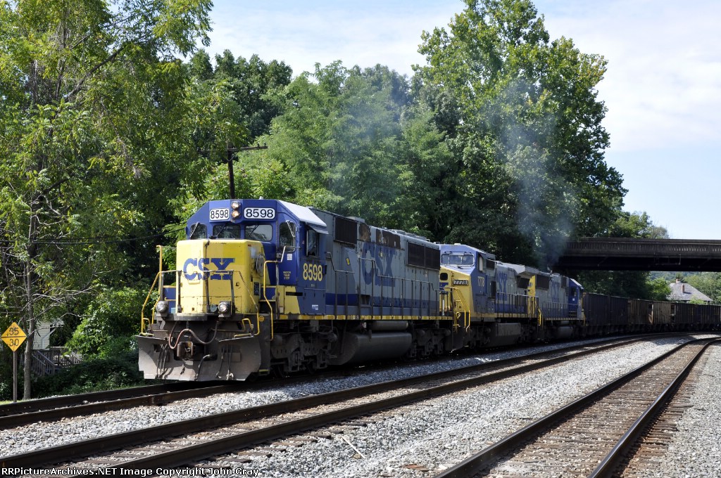 CSXT 8598(SD50-2) ex-SBD 8598(SD50), CSXT 7778(C40-8W) and CSXT 8541(SD50-2) ex-CSX 8541(SD50 ...